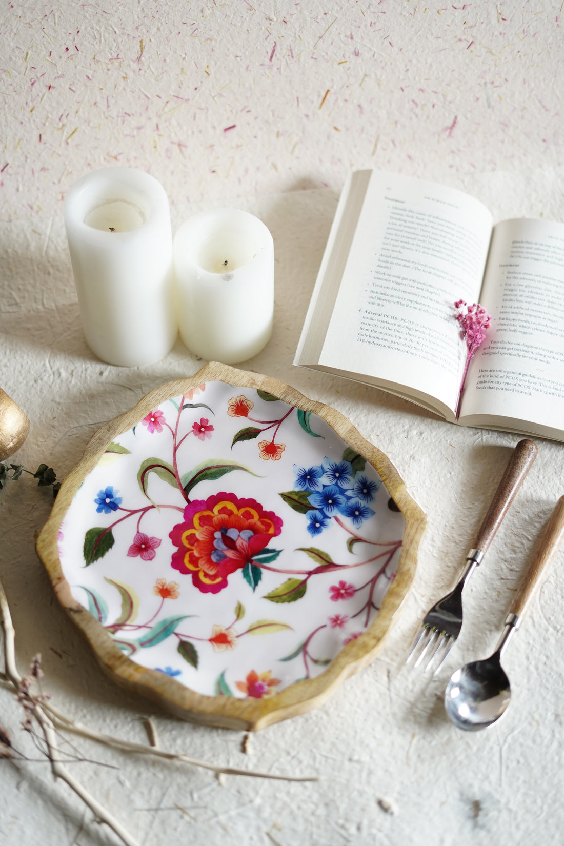 Phoolon Ki Chaader Small Platter Plate - White Pink & Indigo – TwigStory